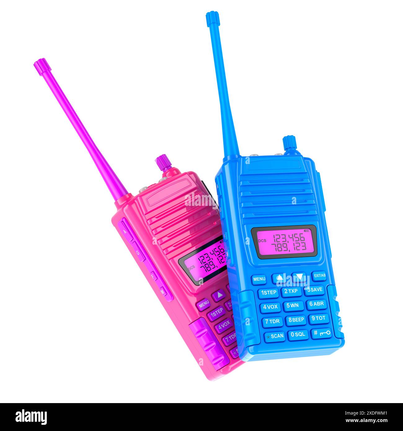 Walkie-Talkies, blue and pink color. 3D rendering isolated on white ...