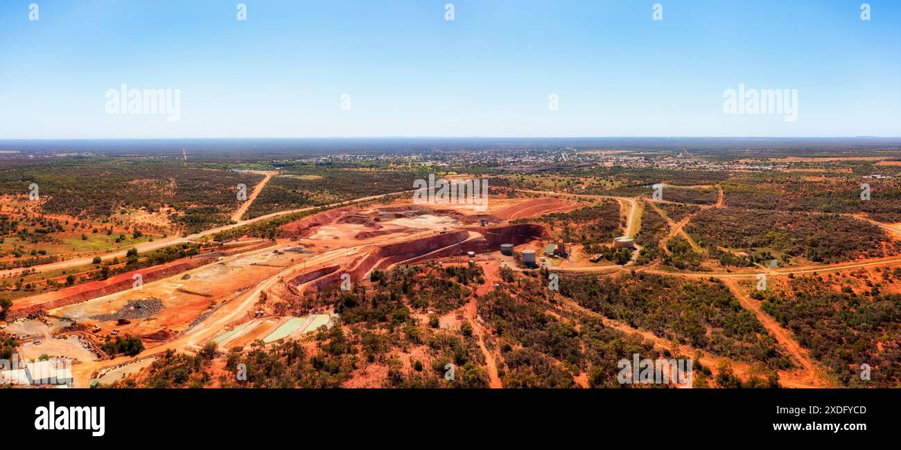 Cobar town copper ore open pit mine in outback Australia - aerial ...