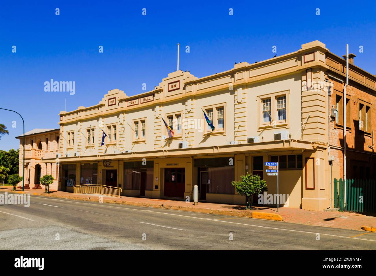 Facade of historic Town Hall building in remote outback town ...