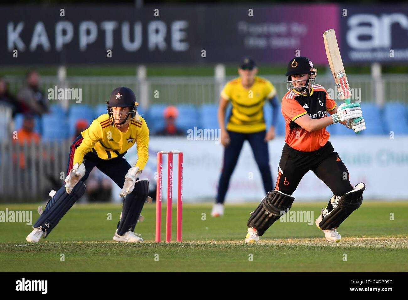 Derby, UK. 22 June 2024. Kathryn Bryce of The Blaze batting during the ...