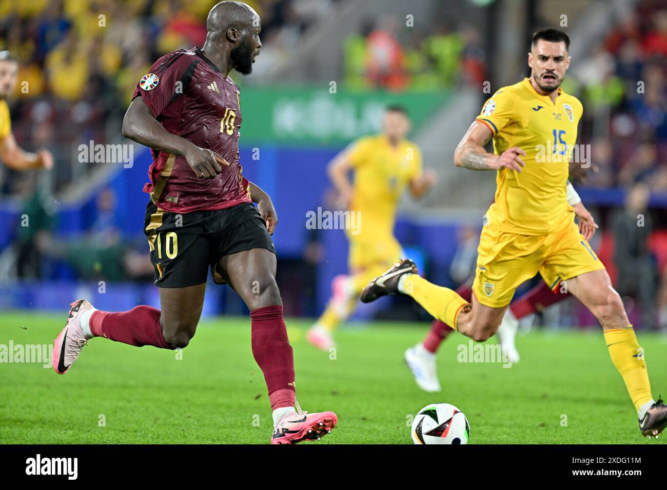Romelu Lukaku (10) of Belgium and Andrei Burca (15) of Romania pictured ...