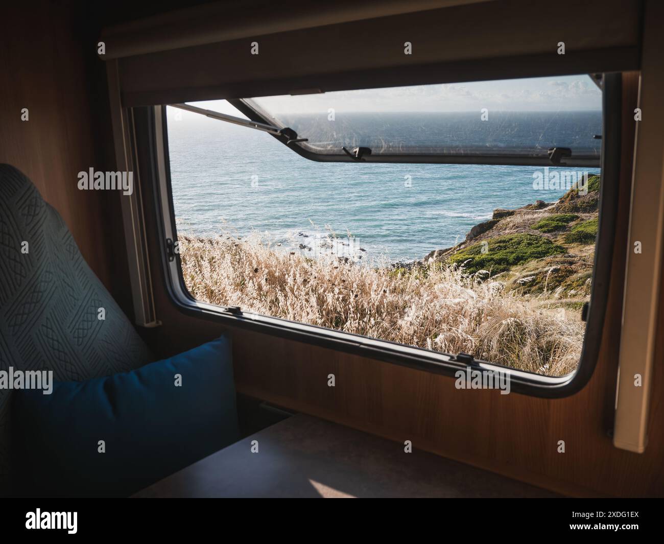Nice views to the sea from the motor home window Stock Photo - Alamy