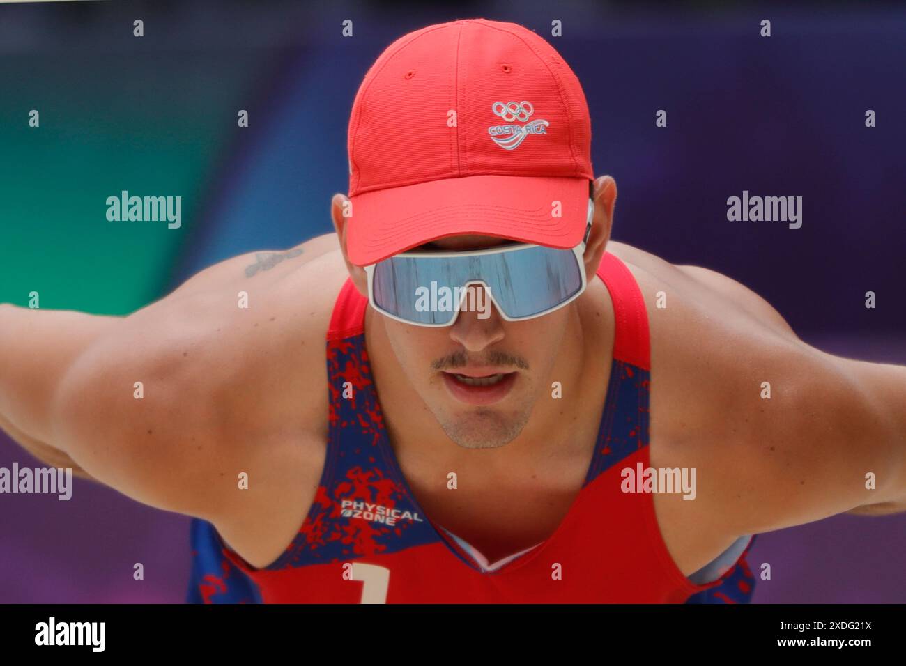 Daniel Dyner #1 of Team Costa Rica competes against Team Saint Kitts y ...