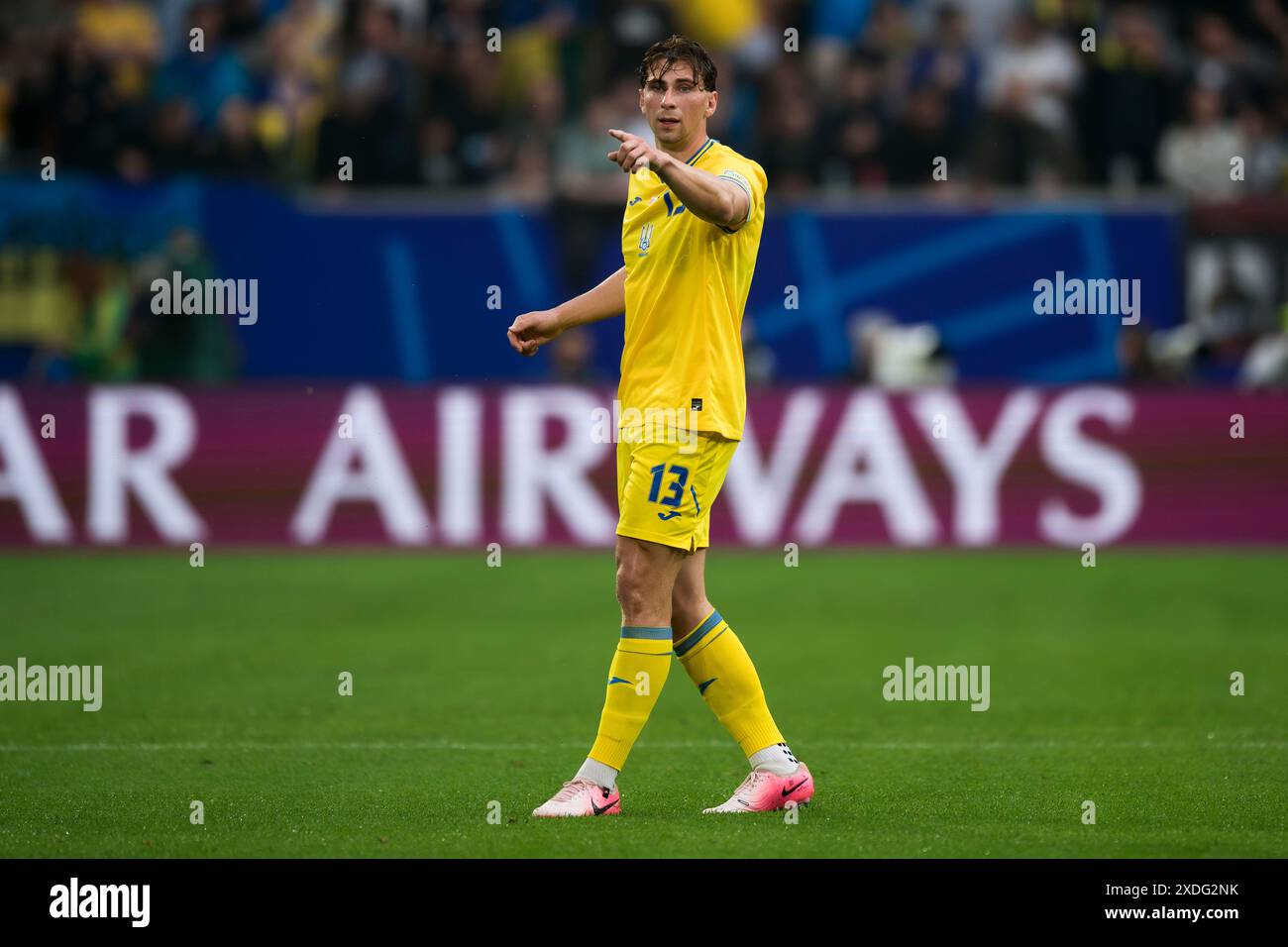 Dusseldorf, Germany. 21 June 2024. Illia Zabarnyi of Ukraine gestures ...