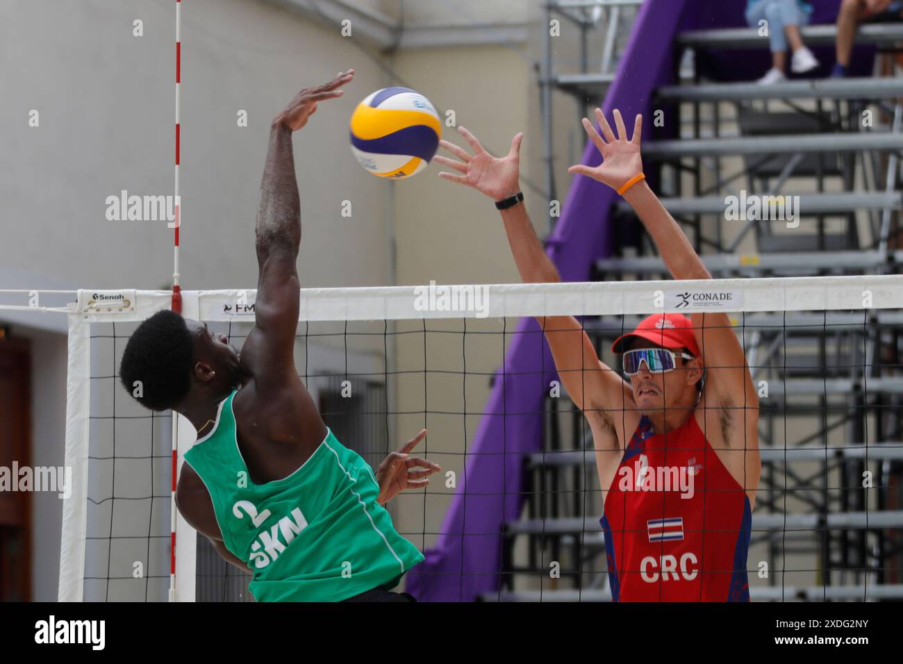 Daniel Dyner #1 of Team Costa Rica competes against St. Clair Hodge #2 ...