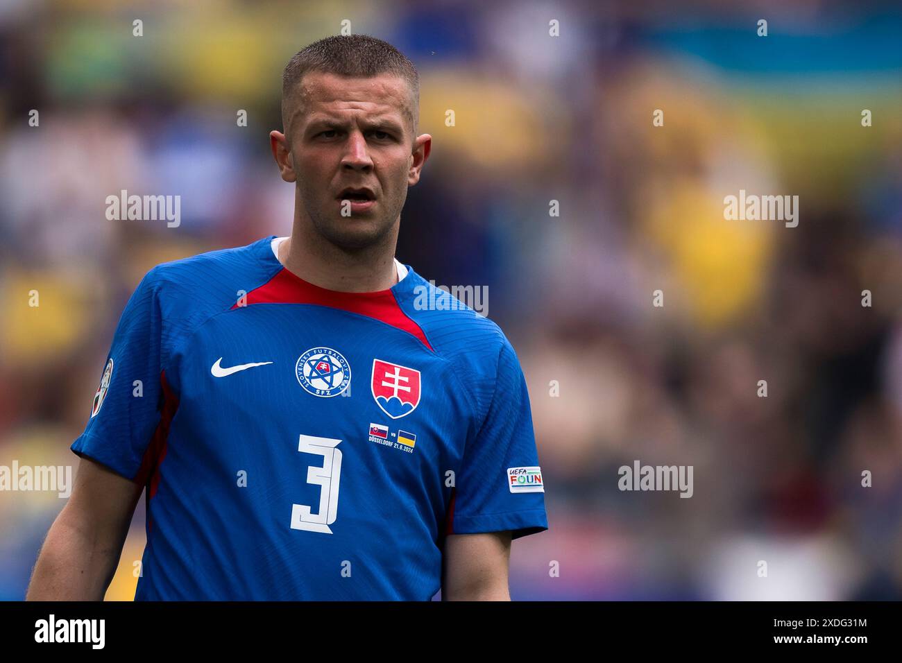 Dusseldorf, Germany. 21 June 2024. Denis Vavro of Slovakia looks on ...
