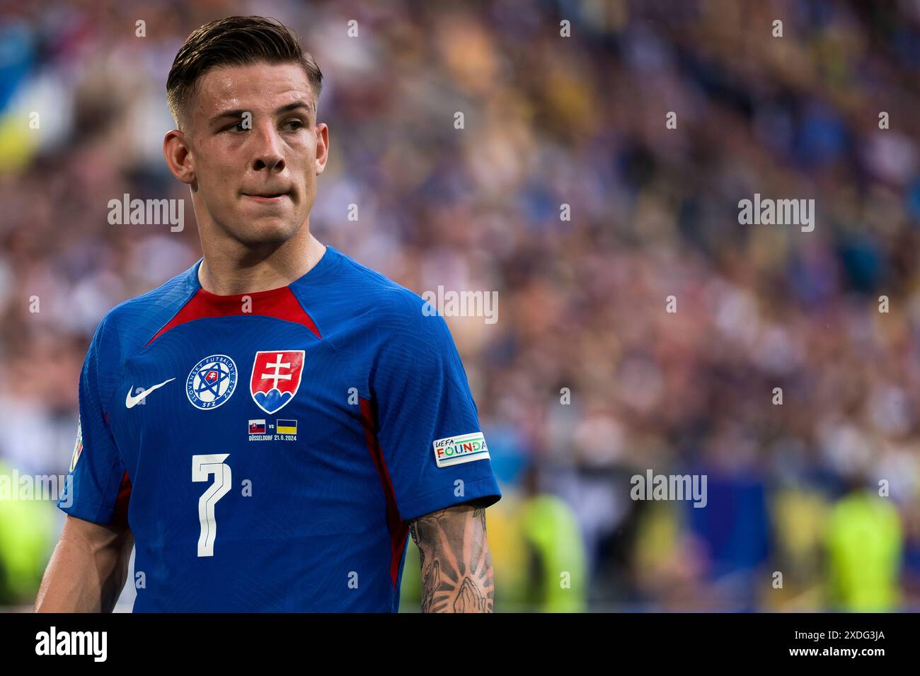 Dusseldorf, Germany. 21 June 2024. Tomas Suslov of Slovakia looks on ...