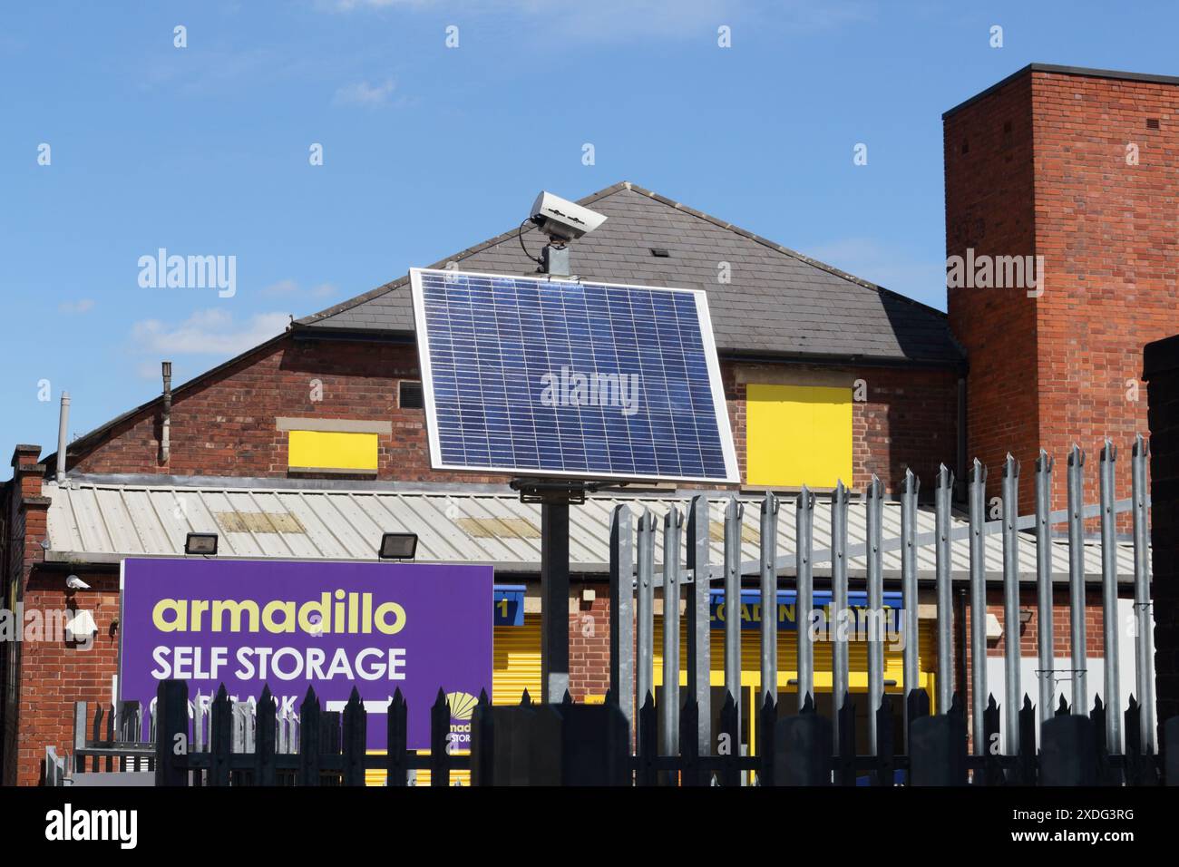 Solar powered security camera at a self storage loading bay, Sheffield ...