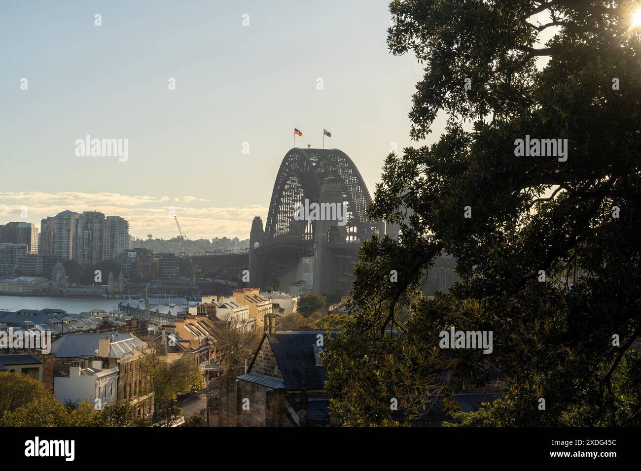 Sydney Harbour viewed from Observatory Park to Sydney Rocks area and ...