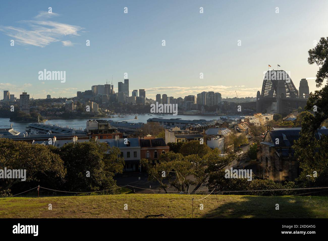 Sydney Harbour viewed from Observatory Park to Sydney Rocks area and ...
