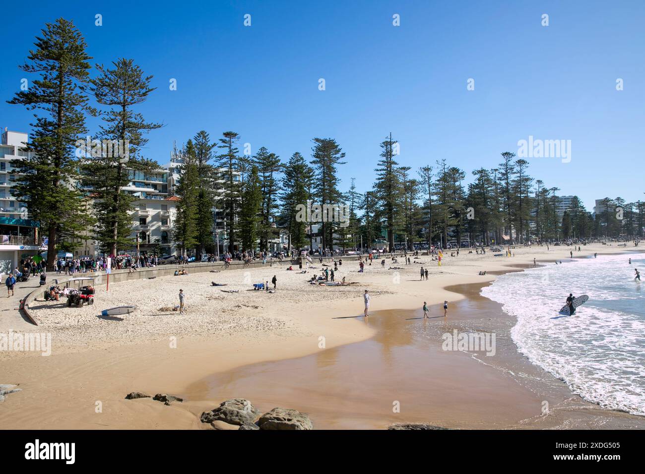 Manly Beach Sydney, blue sky winters day in Australia, with people ...