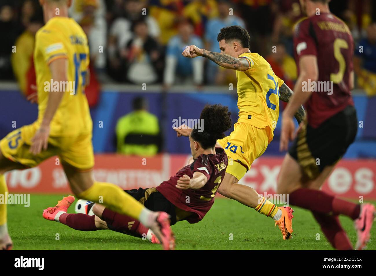 Dennis Man (Romania)Arthur Theate (Belgium) during the UEFA Euro ...