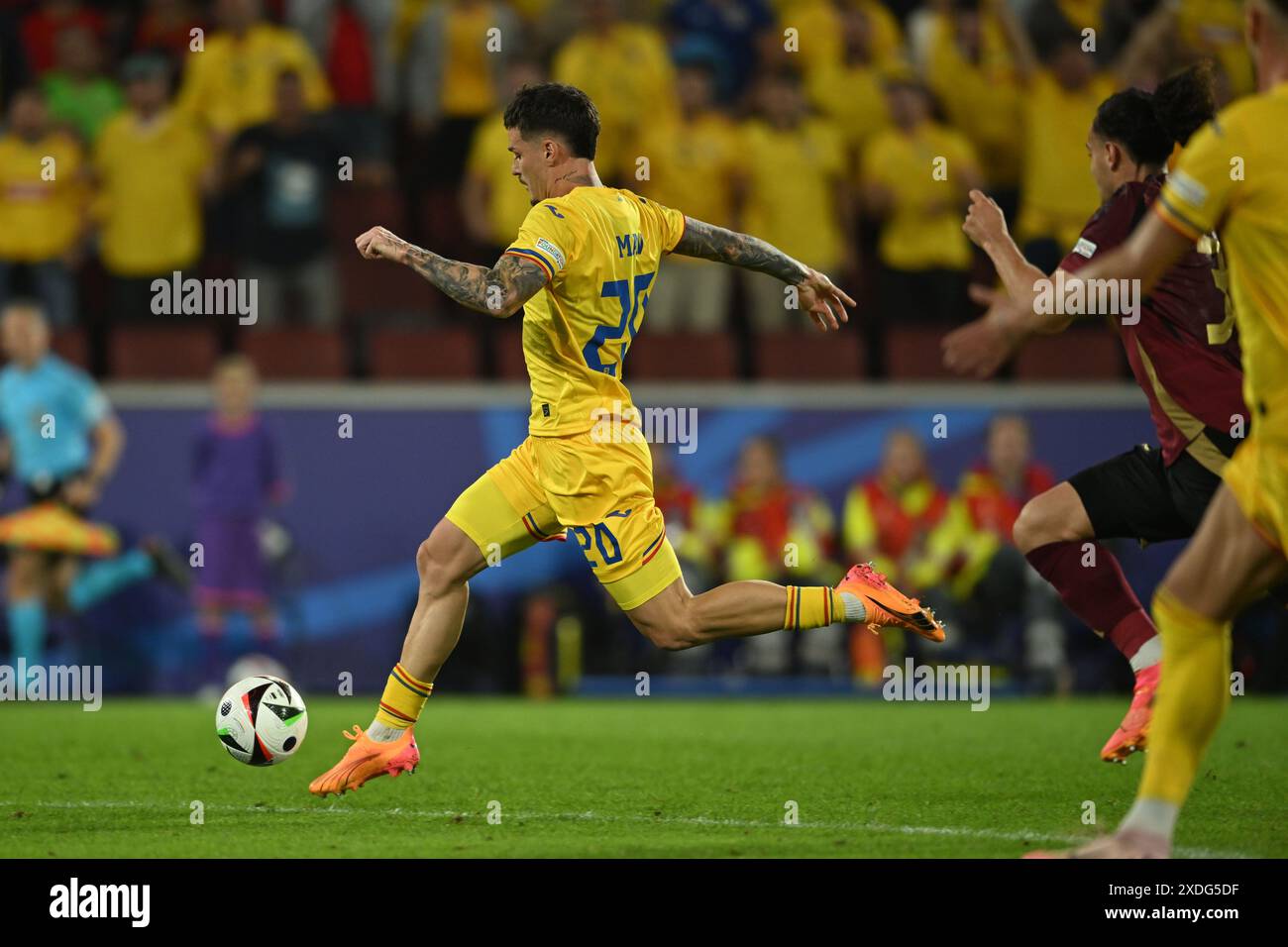 Dennis Man (Romania)Arthur Theate (Belgium) during the UEFA Euro ...
