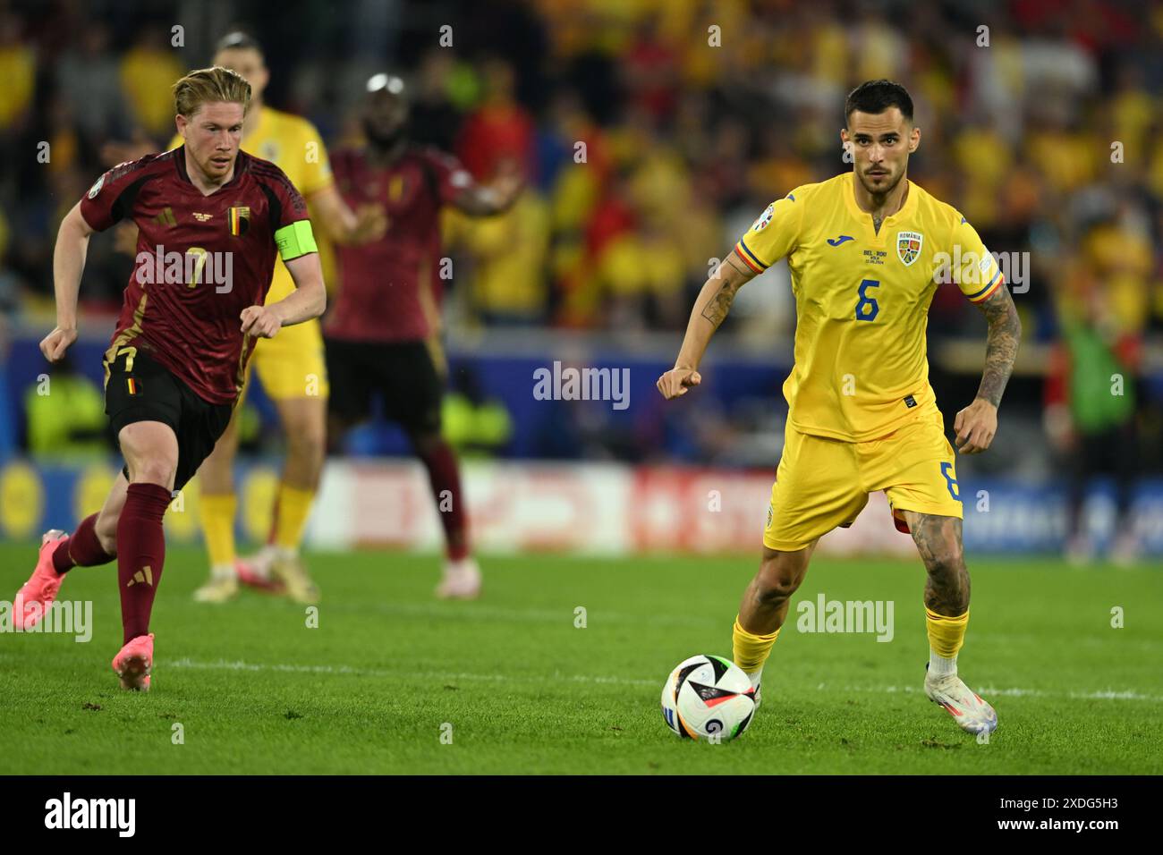 Marius Marin (Romania)Kevin De Bruyne (Belgium) during the UEFA Euro ...