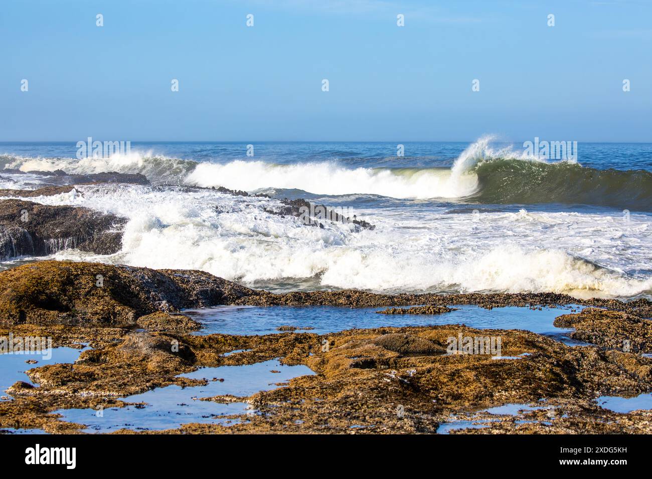 Pacific ocean waves landing on the rocky Oregon coast, horizontal Stock ...