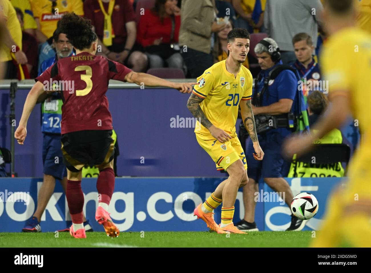 Dennis Man (Romania)Arthur Theate (Belgium) during the UEFA Euro ...