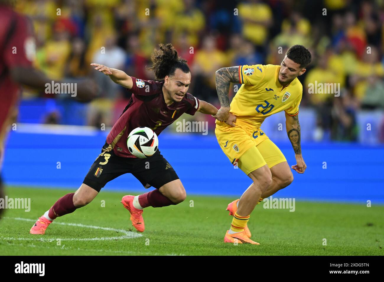 Arthur Theate (Belgium)Dennis Man (Romania) during the UEFA Euro ...