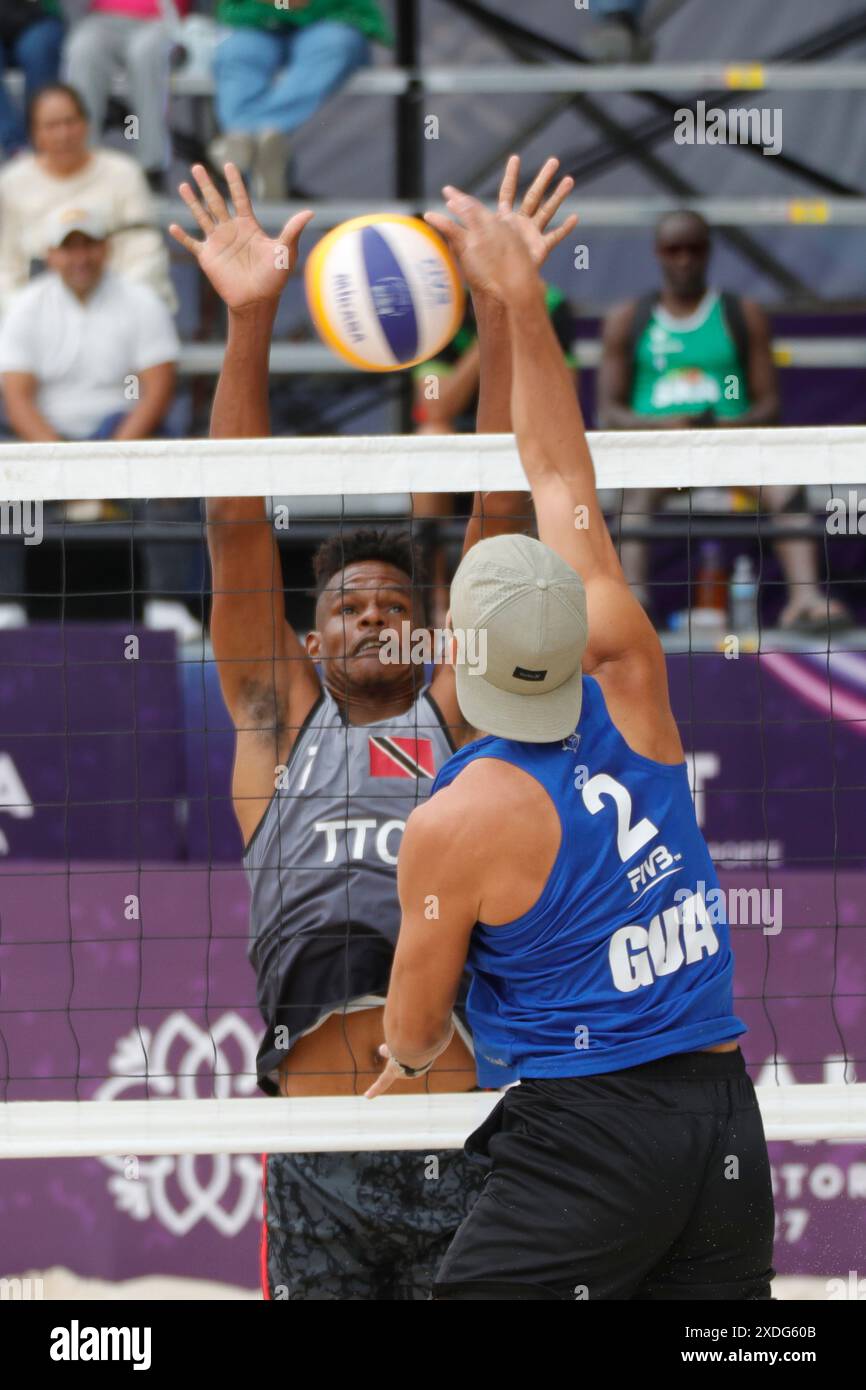 Luis García #2 of Team Guatemala competes against Stephen Enile #2 of ...