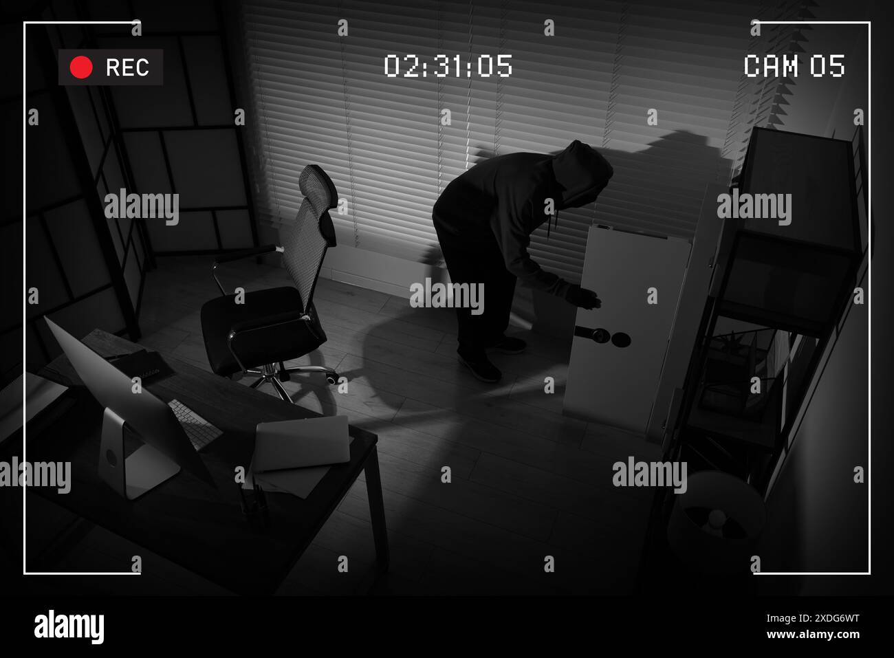 Thief robbing house, view through surveillance camera Stock Photo - Alamy