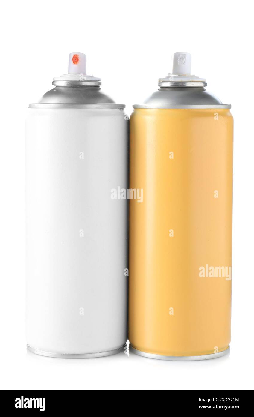 Two spray paint cans isolated on white Stock Photo - Alamy