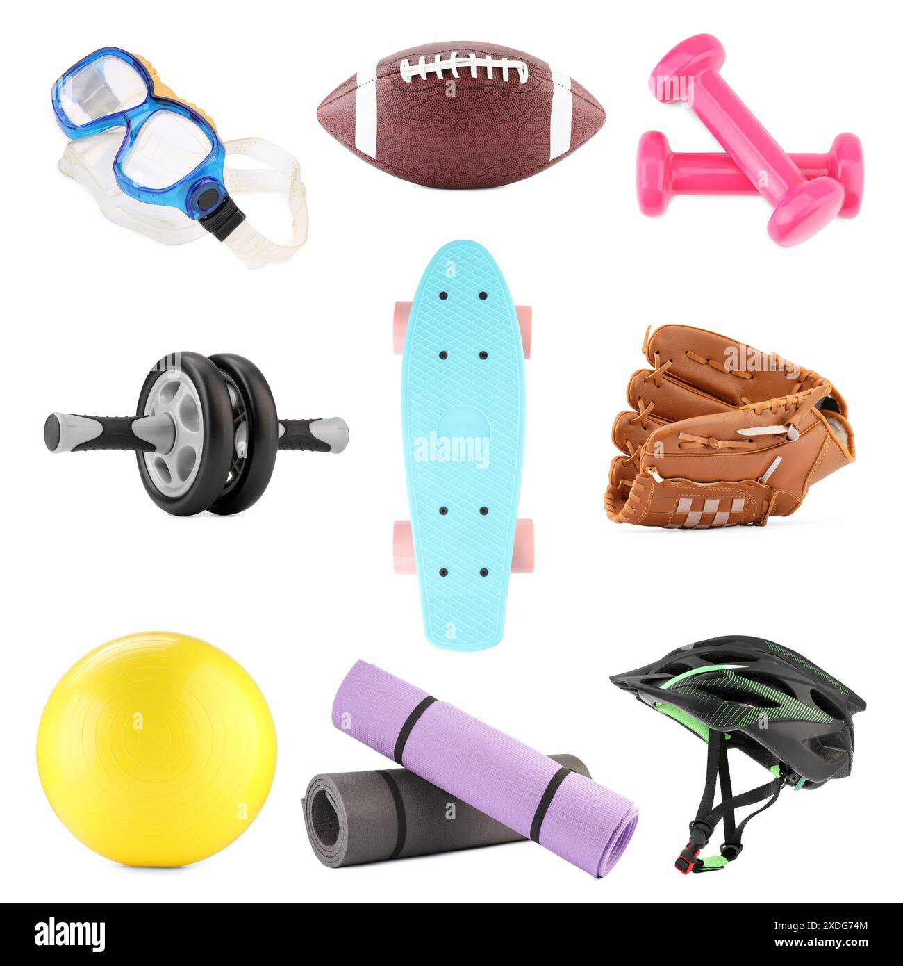Different sport equipment isolated on white, set Stock Photo - Alamy