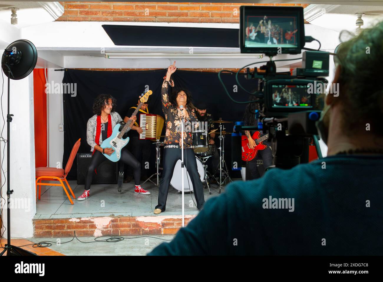 Mexican rock band video clip filming set behind the scenes Stock Photo ...