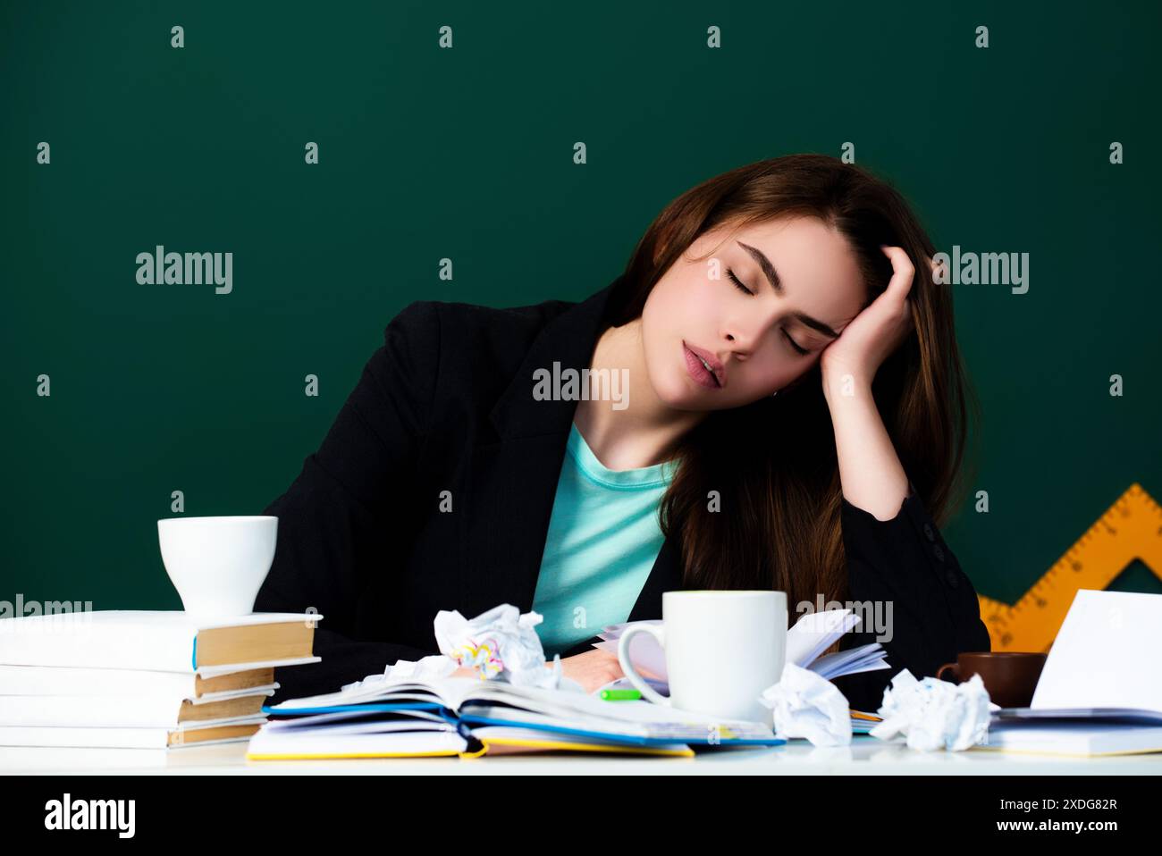 Tired Student sleeping during a lecture in a classroom. Portrait of ...