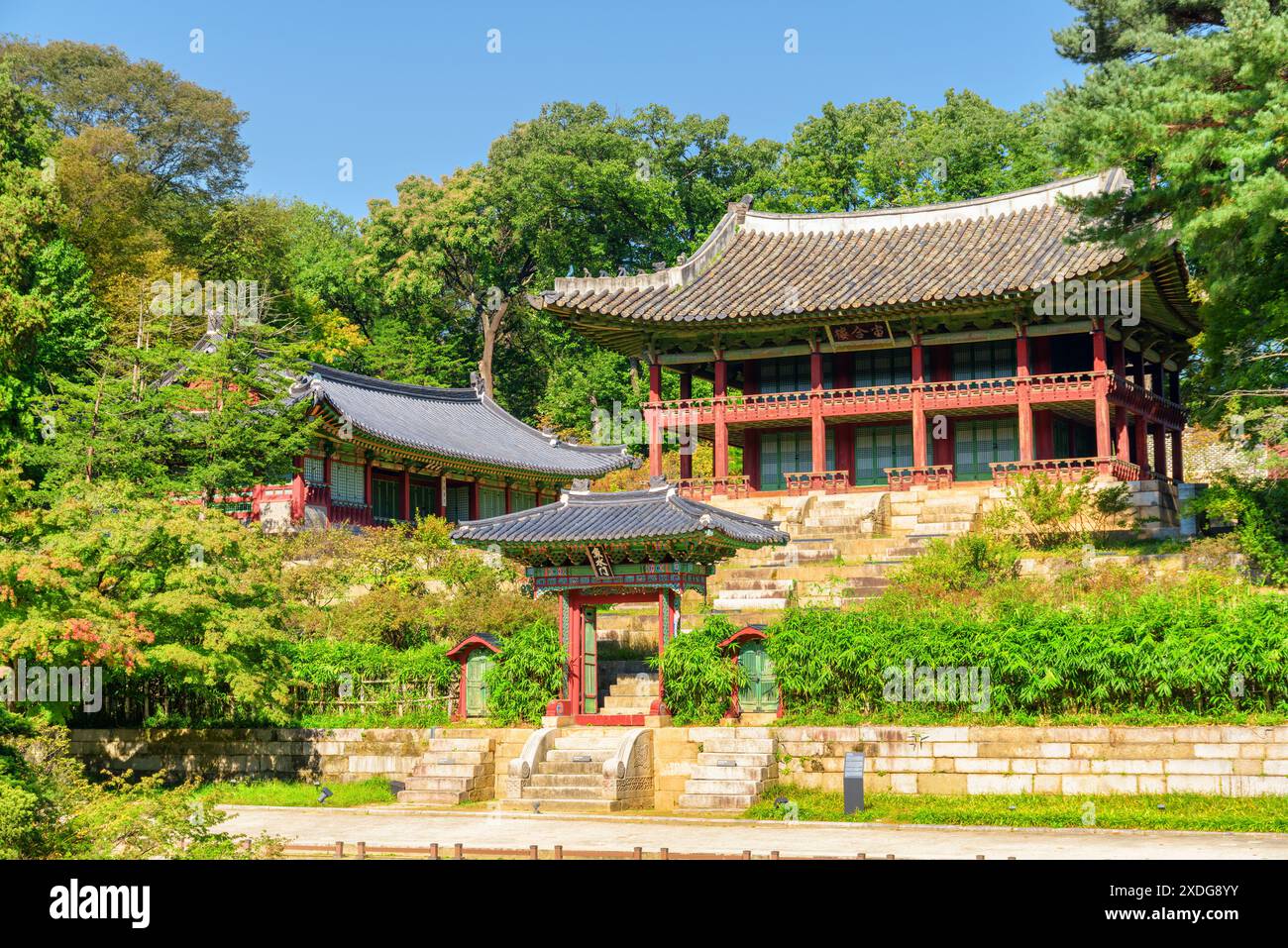 Awesome colorful building of Changdeokgung Palace. Traditional Korean ...