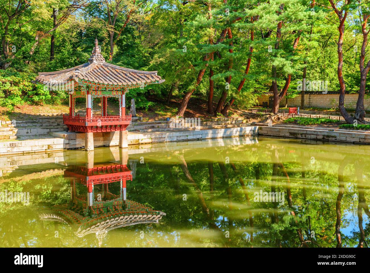 Awesome view of colorful pavilion in Huwon Secret Garden of ...