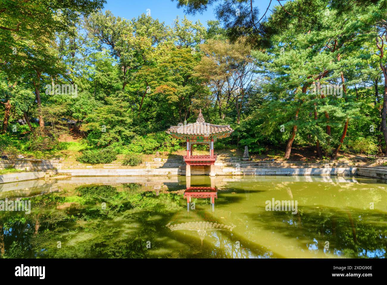 Awesome view of colorful pavilion in Huwon Secret Garden of ...
