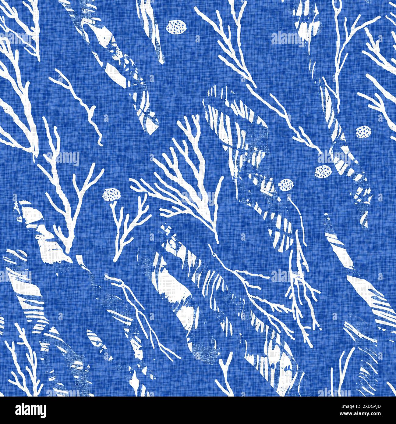 Whimsical seaweed kelp coastal electric blue beach pattern. Batik ...
