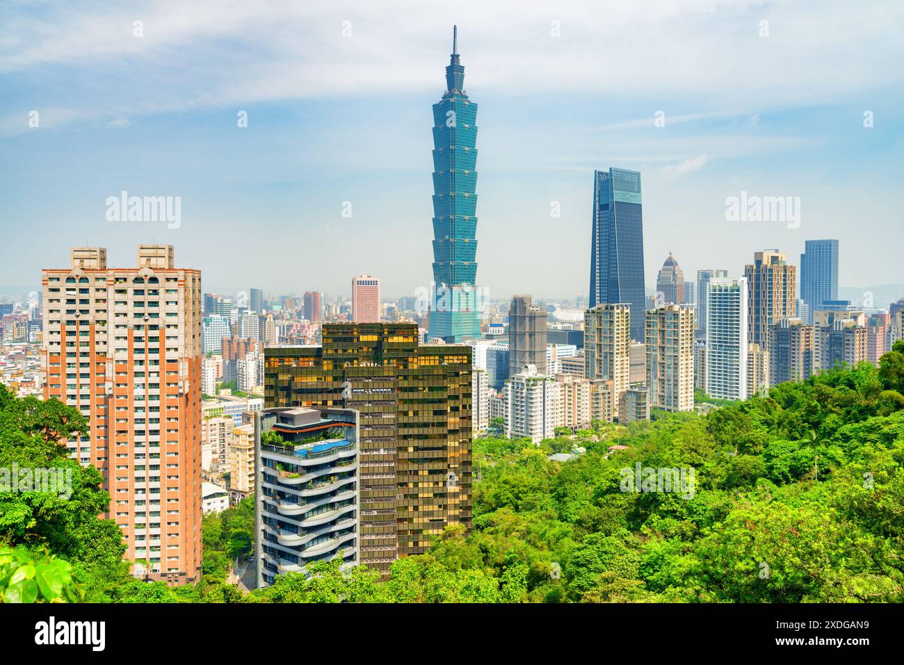 Beautiful view of Taipei from top of mountain, Taiwan. Skyscrapers and ...