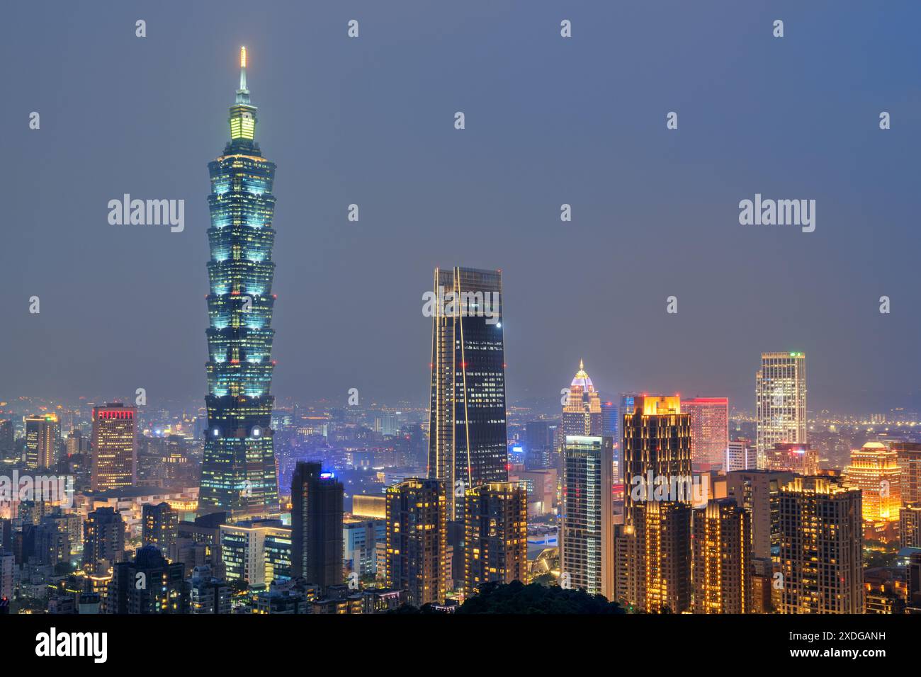 Beautiful view of Taipei from top of mountain, Taiwan. Skyscrapers and ...
