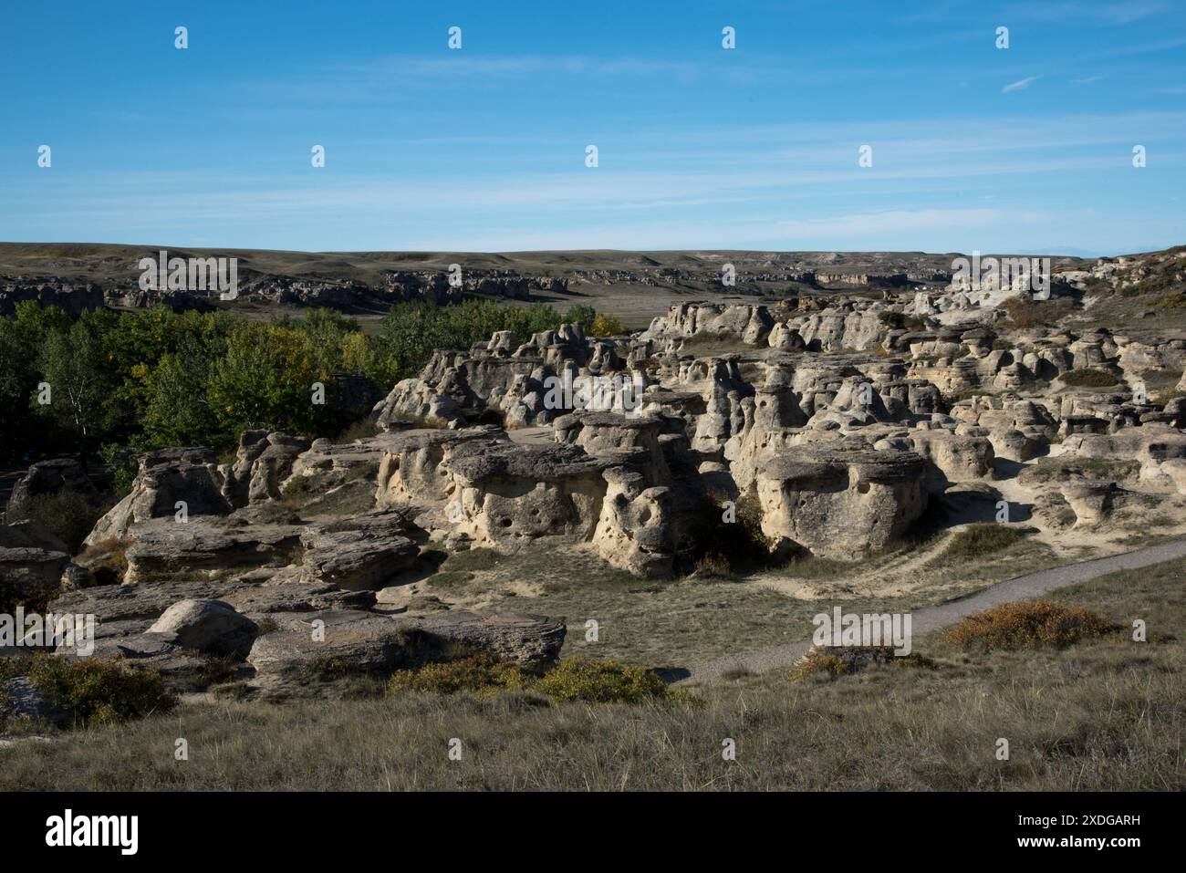 Water, ice and wind eroded the sandstone in Writing-on-Stone Provincial ...