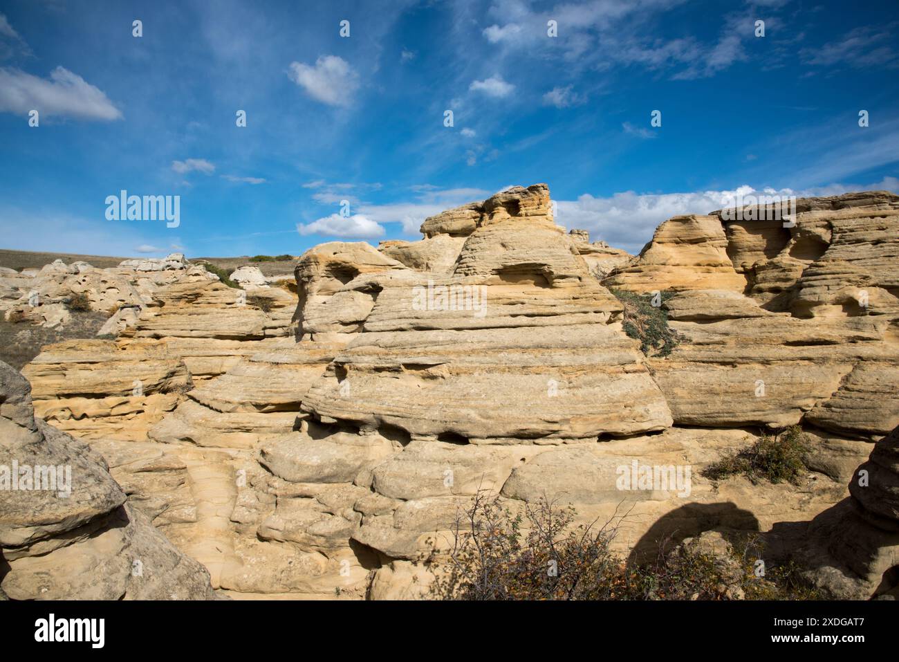 Water, ice and wind eroded the sandstone in Writing-on-Stone Provincial ...