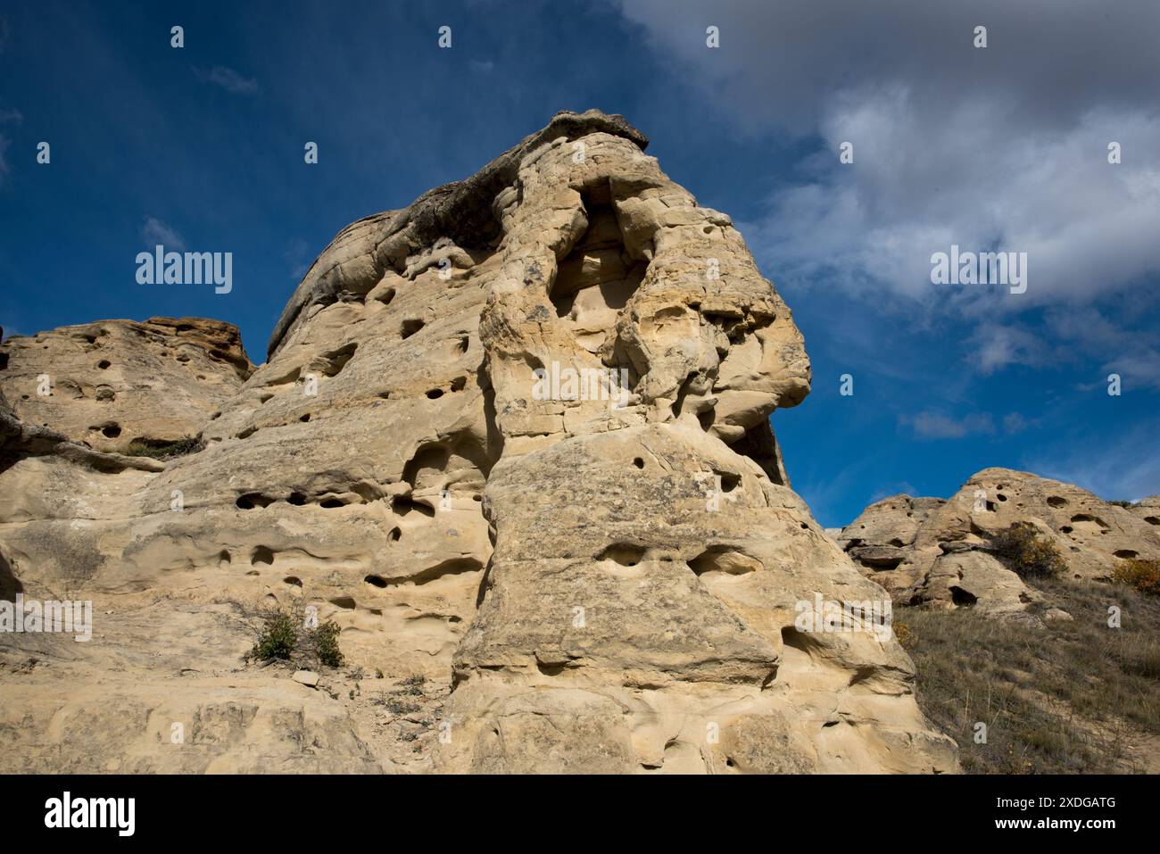 Water, ice and wind eroded the sandstone in Writing-on-Stone Provincial ...