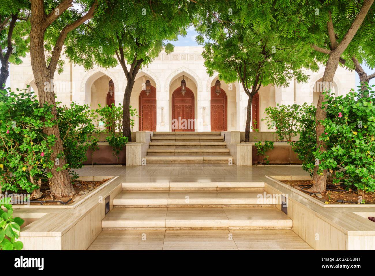 Muscat, Oman - 17 October, 2018: Scenic marble stairway leading to the ...