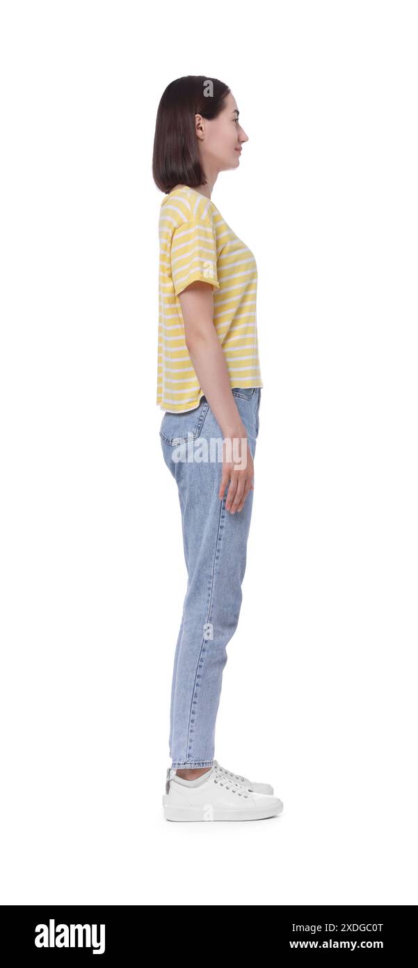 Woman with good posture on white background Stock Photo - Alamy