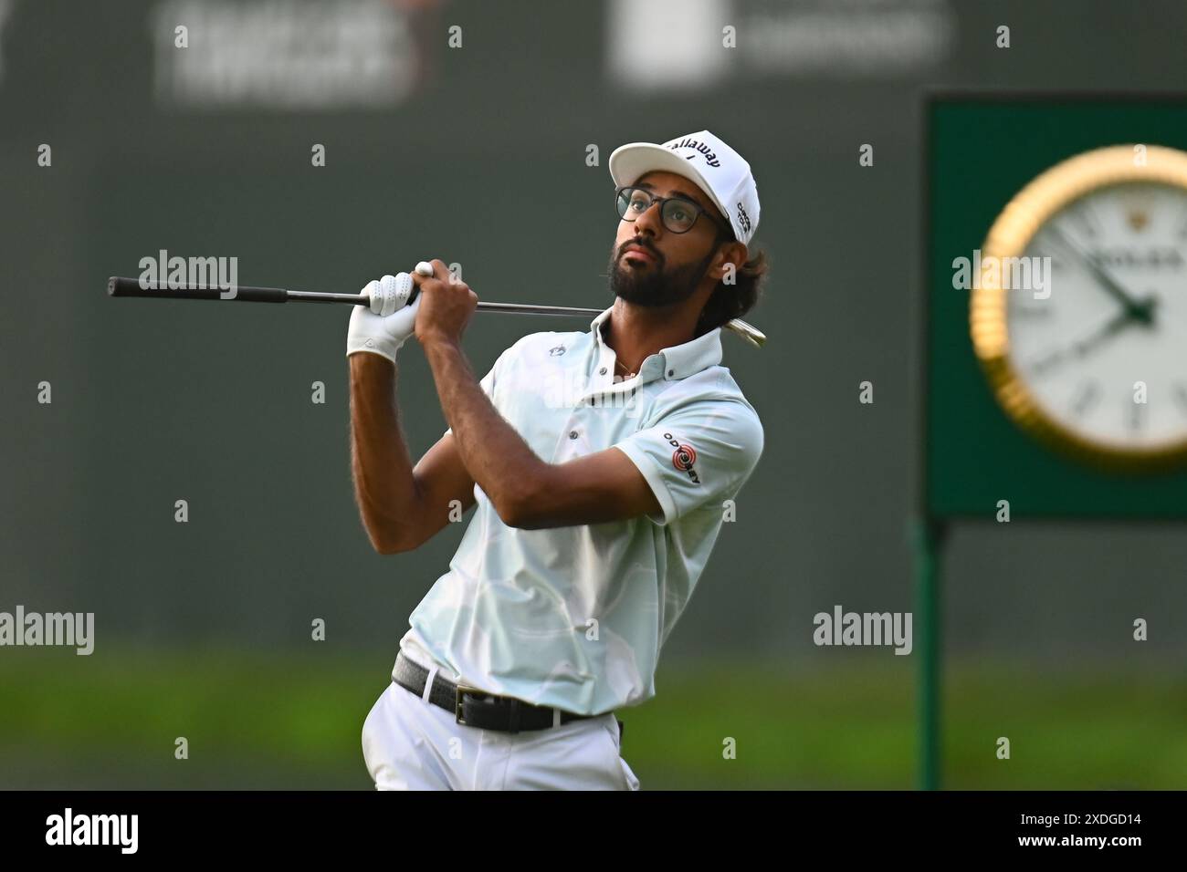 Saturday June 22, 2024: Akshay Bhatia follows his tee shot on the 16th hole during the third ...