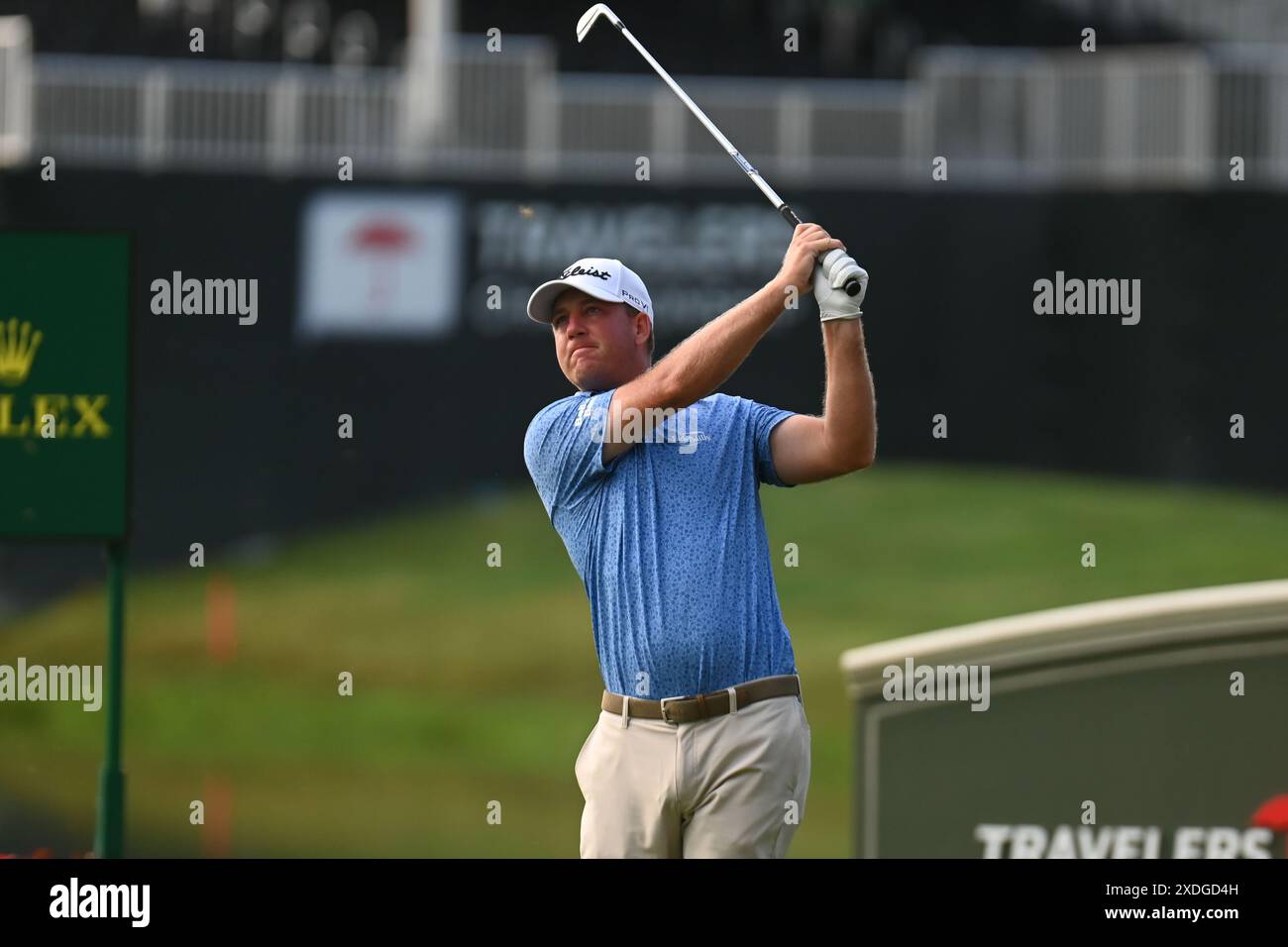 Saturday June 22, 2024: Tom Hoge follows his tee shot on the 16th hole ...