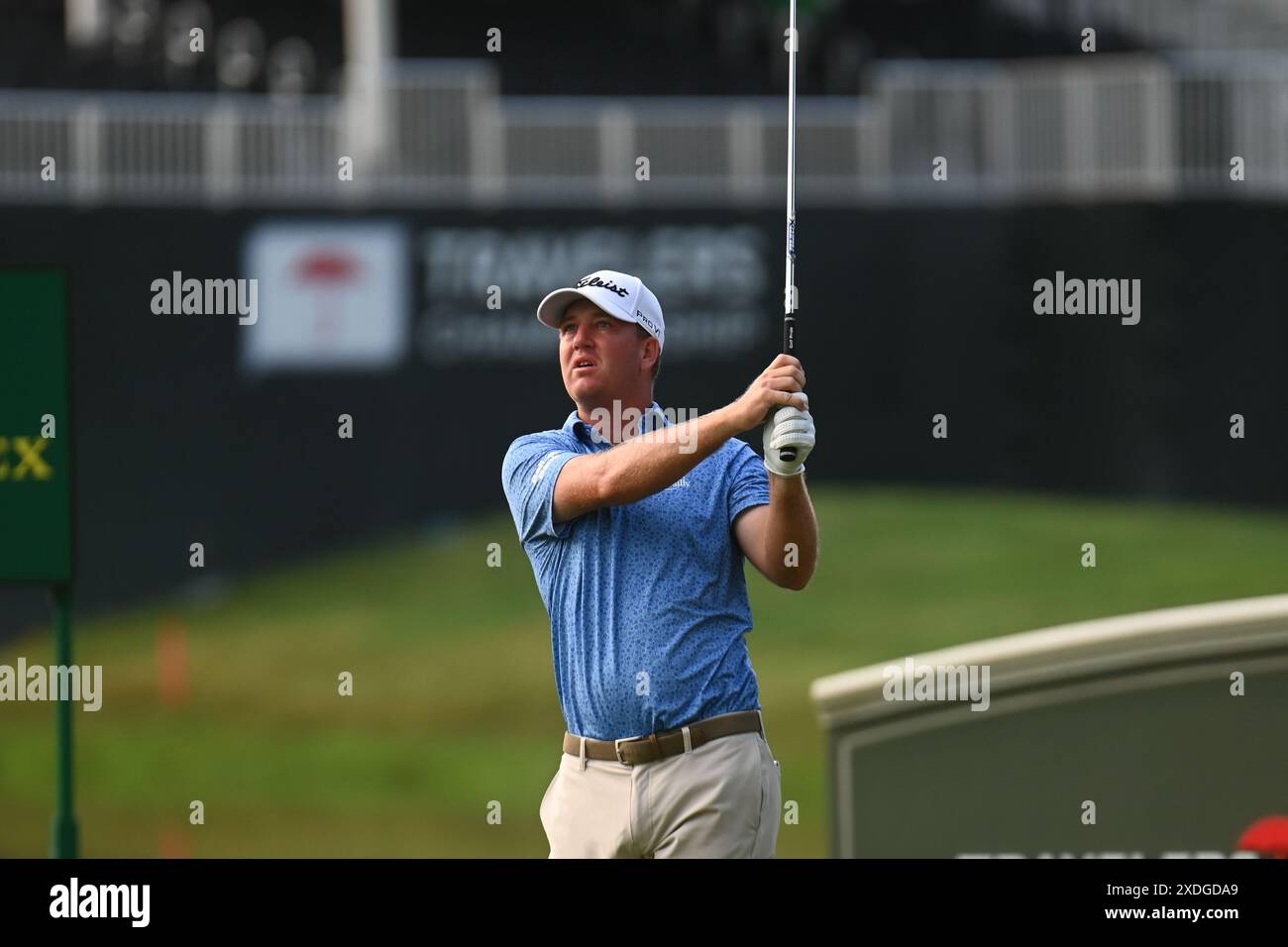 Saturday June 22, 2024: Tom Hoge follows his tee shot on the 16th hole ...