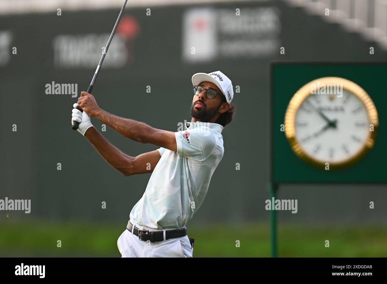 Saturday June 22, 2024: Akshay Bhatia follows his tee shot on the 16th hole during the third ...