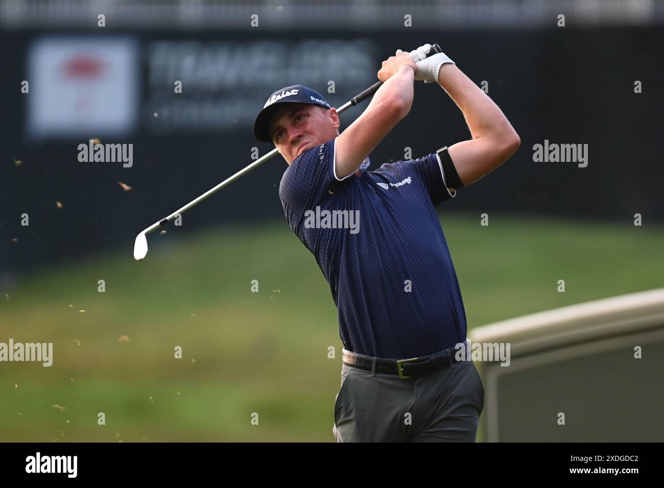 Saturday June 22, 2024: Justin Thomas follows his tee shot on the 16th ...