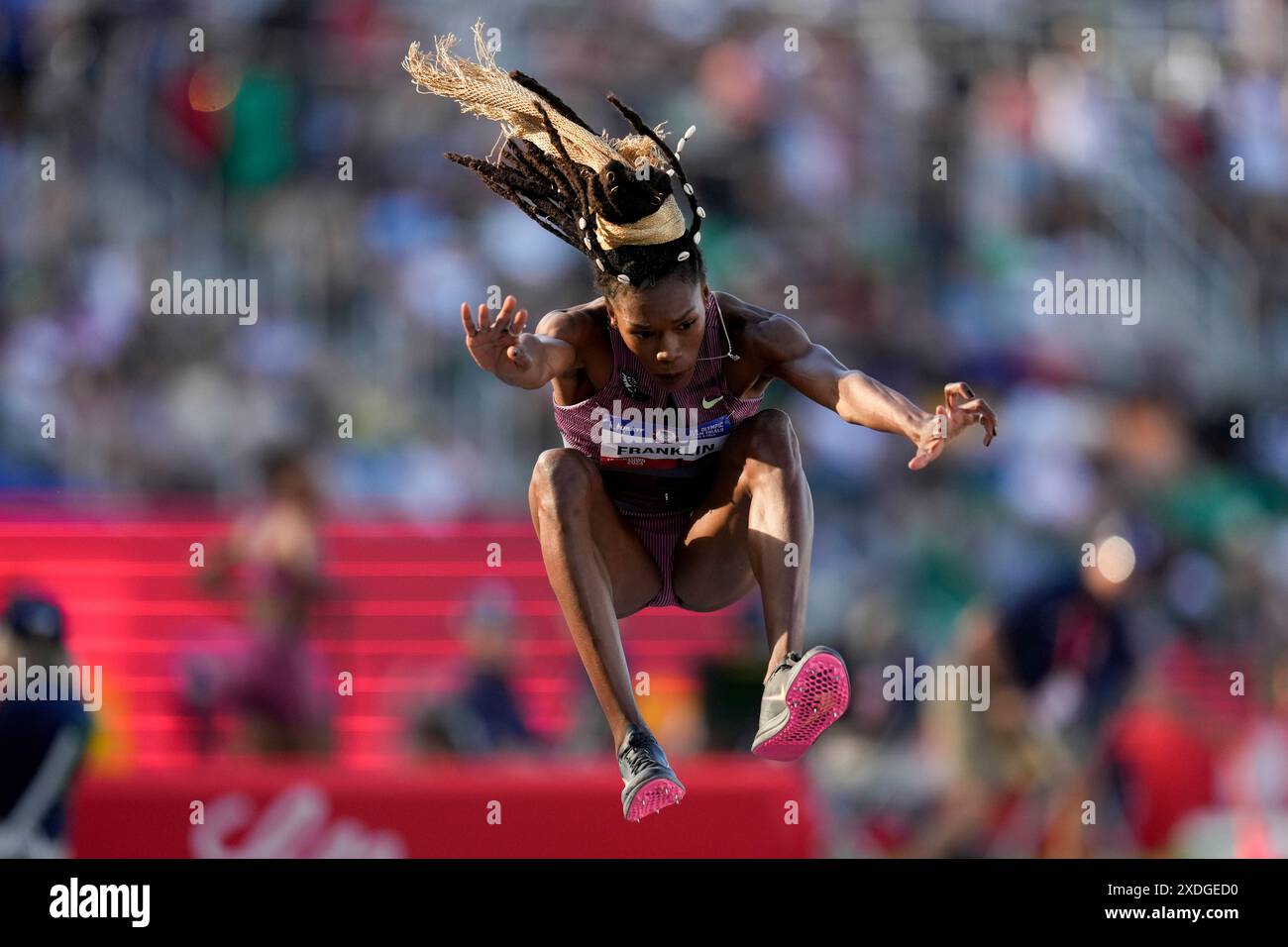 Tori Franklin competes in the women's triple jump final during the U.S ...