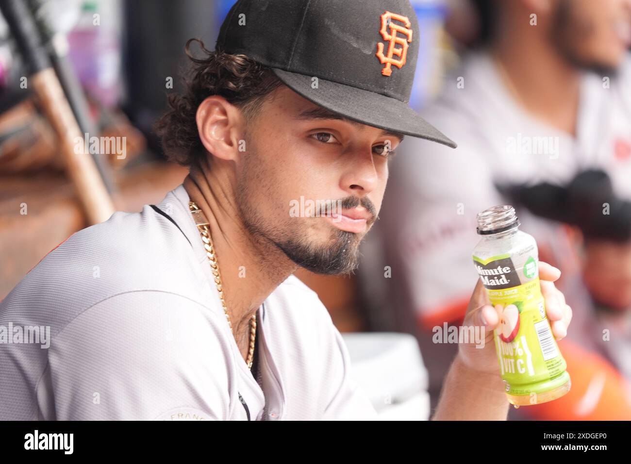 San Francisco Giants starting pitcher Jordan Hicks sits in his dugout ...