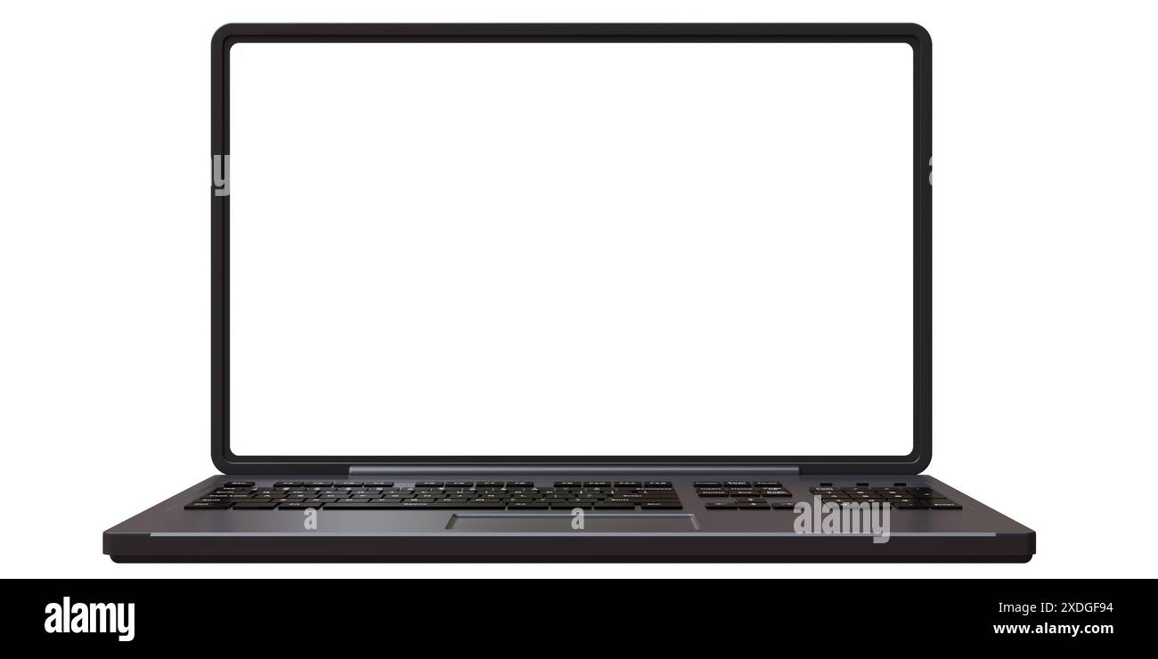 Open laptop blank screen isolated on white transparent, grey color ...