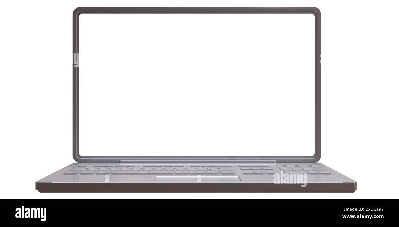 Open laptop blank screen isolated on white transparent, silver color ...