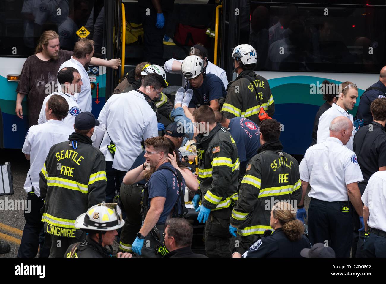 Seattle, USA. 22nd Jun 2024. Mass injury after a metro bus collides ...