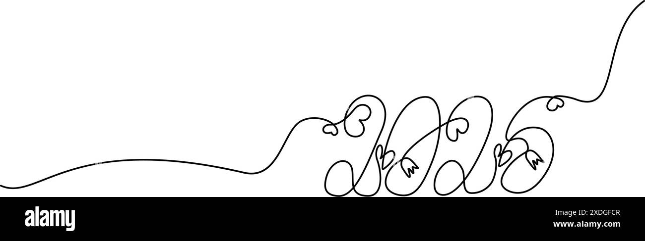 2026 hand drawn single continuous lettering with heart and flower. Copy ...