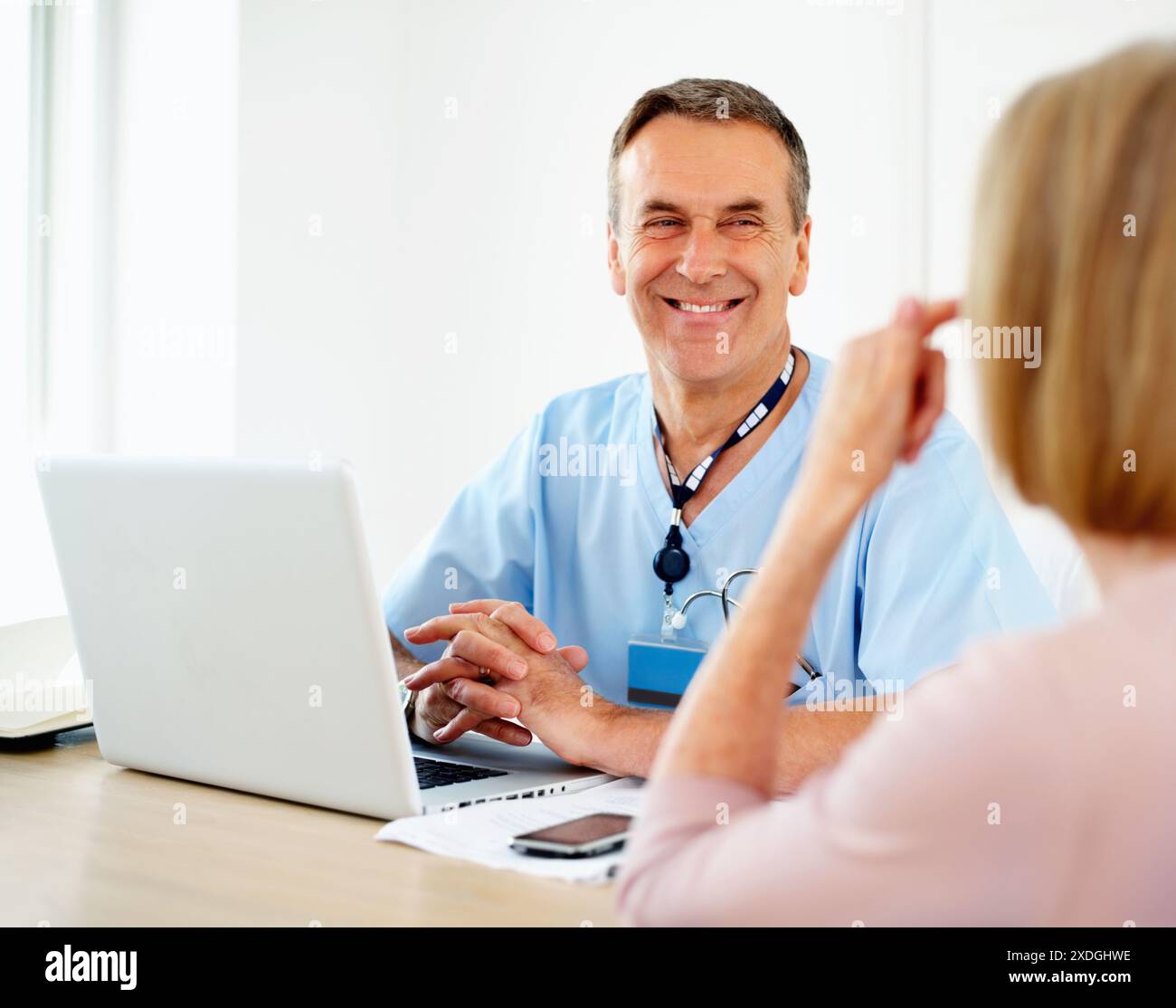 People, laptop and doctor consultation with patient for healthcare ...